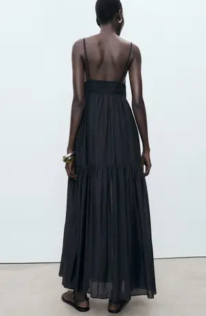 Mango Lace Trim Tiered Maxi Sundress