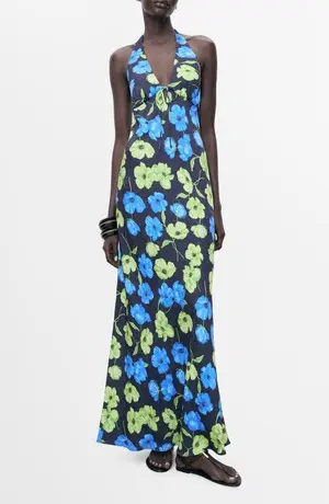 Mango Floral Halter Maxi Dress