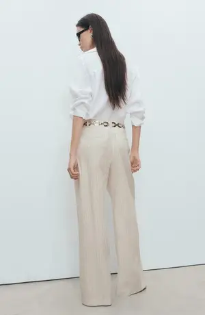 Mango Stripe Cotton Wide-leg Pants