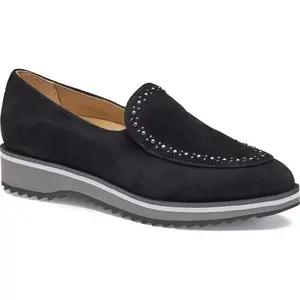 Johnston & Murphy Ulyssa Studded Platform Loafer - Black Suede