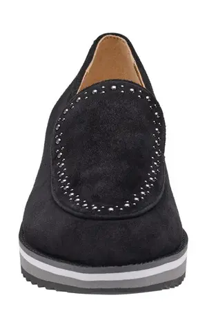 Johnston & Murphy Ulyssa Studded Platform Loafer - Black Suede