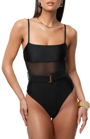 JLUXLABEL Solare Mesh Belted One-piece Swimsuit - Black
