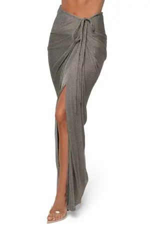 JLUXLABEL Metallic Maxi Sweater Skirt - Silver