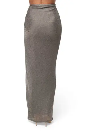 JLUXLABEL Metallic Maxi Sweater Skirt - Silver