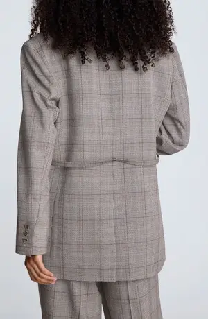 KENNETH COLE Belted Plaid One-button Blazer