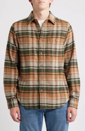 SCHOTT Plaid Flannel Button-up Work Shirt - Foliage