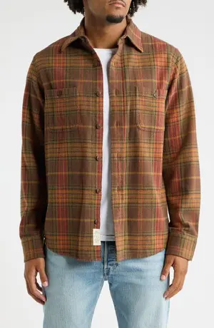 SCHOTT Plaid Flannel Button-up Work Shirt - Pine