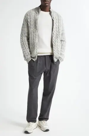 Herno Mélange Wool Cable Knit Sweater Jacket