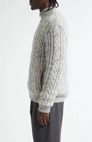 Herno Mélange Wool Cable Knit Sweater Jacket