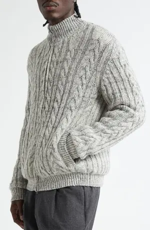 Herno Mélange Wool Cable Knit Sweater Jacket