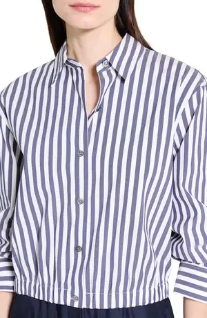 Theory Stripe Crop Woven Shirt - Blue Multi