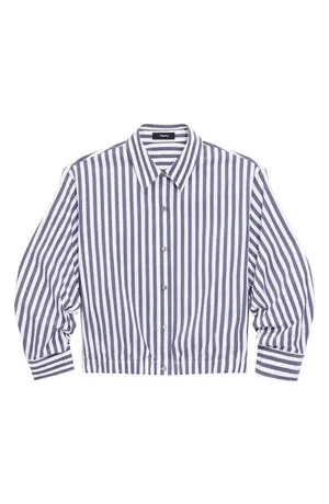 Theory Stripe Crop Woven Shirt - Blue Multi