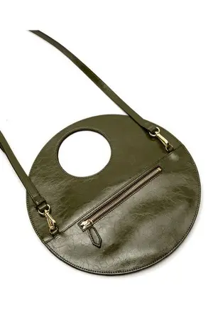 FRANCES VALENTINE Juno Round Crinkled Leather Crossbody Bag