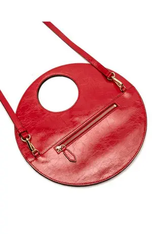 FRANCES VALENTINE Juno Round Crinkled Leather Crossbody Bag