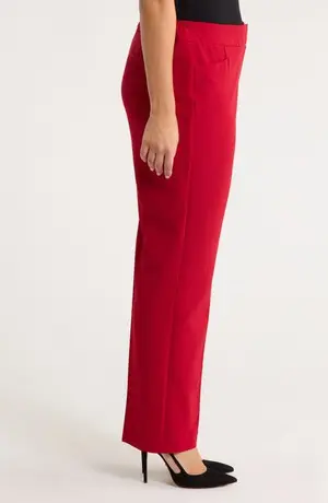 KASPER Flat Front Slim Pants - Fire Red