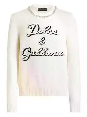 Dolce & Gabbana Embellished Logo Sweater - White