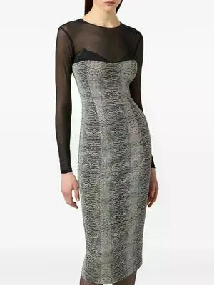 Elisabetta Franchi Python-print Mesh-insert Midi Dress