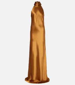 Galvan Sienna Halterneck Satin Gown - Brown