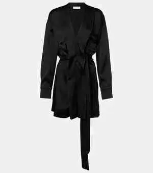 Victoria Beckham Satin Wrap Dress - Black