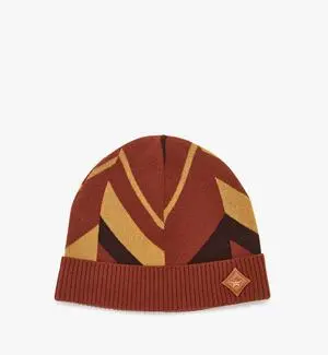 Mcm Mega Herringbone Wool-cashmere Beanie - Old Gold