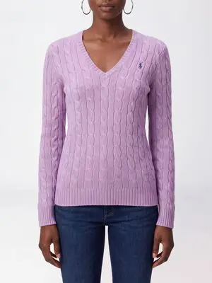 Polo Ralph Lauren Slim Fit V-neck Wool Jumper With Embroidered Pony Logo - Violet