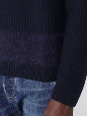Dsquared2 Ribbed Crew Neck Sweater With Contrast Band - Navy