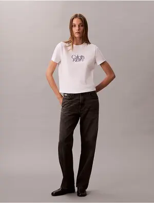 Calvin Klein Script Logo Graphic Slim T-shirt - Brilliant White