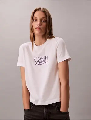 Calvin Klein Script Logo Graphic Slim T-shirt - Brilliant White