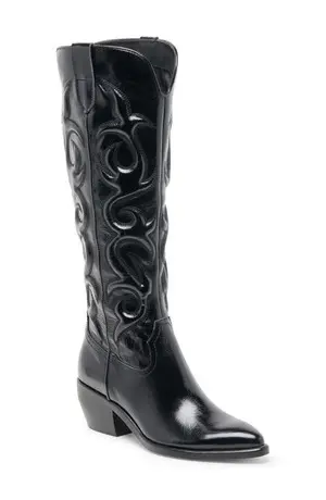 Dolce Vita Mirla Western Knee High Boots - Black Leather