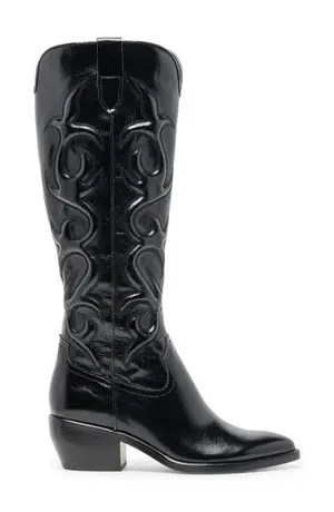 Dolce Vita Mirla Western Knee High Boots - Black Leather
