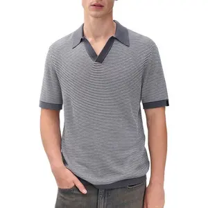 Rag & Bone Harvey Chevron Johnny Collar Polo Wet Iron