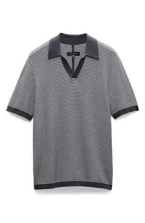 Rag & Bone Harvey Chevron Johnny Collar Polo - Wet Iron