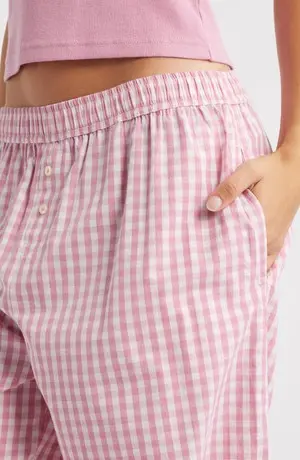 OPEN EDIT Cotton Boxer Sleepwear Pants - Pink Luella Gingham