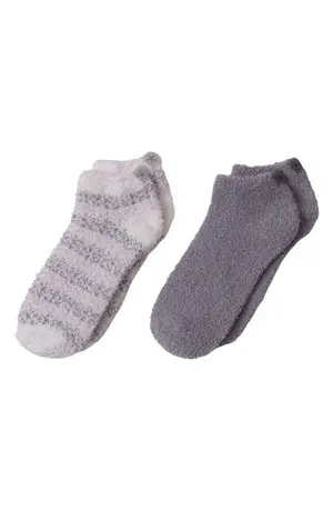 Barefoot Dreams Cozychic Heathered Stripe Ankle Socks - Dove Gray Multi