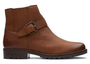 Clarks Clarkwell Strap Leather Boot - Dark Tan