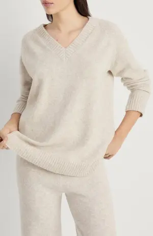 Mango Relaxed V-neck Long Sleeve Sweater - Beige