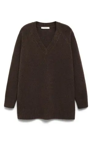 Mango Relaxed V-neck Long Sleeve Sweater - Chocolate