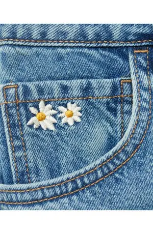 Mango Floral Embroidered Denim Bermuda Shorts