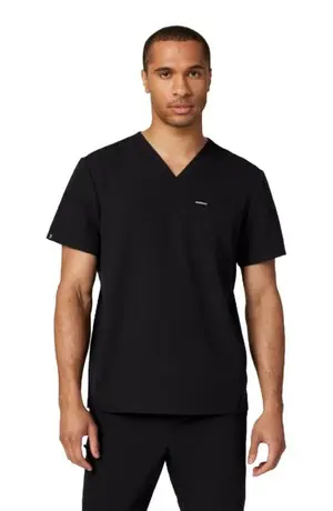 JAANUU Platt 3-pocket Classic V-neck Scrub Top - Black