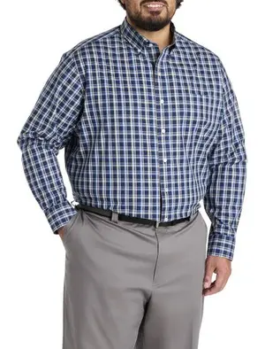 OAK HILL Big & Tall Small Plaid Performance Sport Shirt