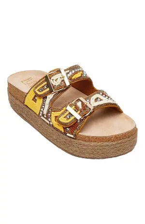 PROLOGUE SHOES Bobby Beaded Platform Slide Sandals - Yellow Faux Leather