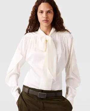 Stella McCartney Neck-tie Long-sleeve Shirt With Shoulder Pads - Cream