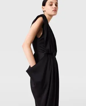 Stella McCartney Deep V-neck Pleated Jumpsuit With Shoulder Pads - Black