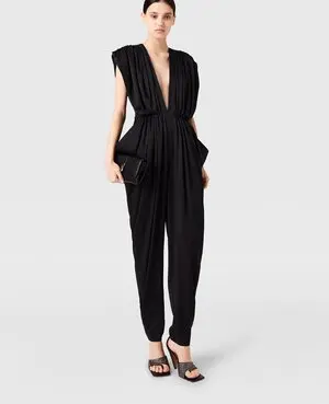 Stella McCartney Deep V-neck Pleated Jumpsuit With Shoulder Pads