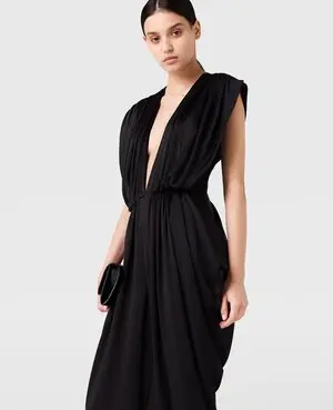 Stella McCartney Deep V-neck Pleated Jumpsuit With Shoulder Pads
