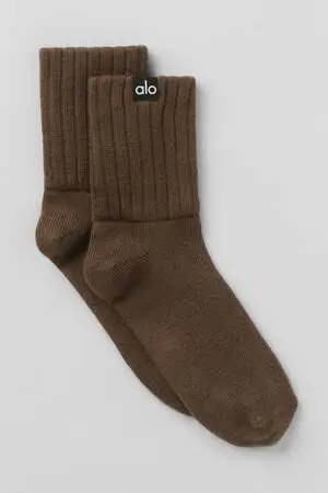 Alo Yoga Half-crew Scrunch Socks - Espresso