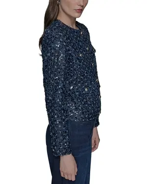 Karl Lagerfeld Paris Collarless Sequin Jacket