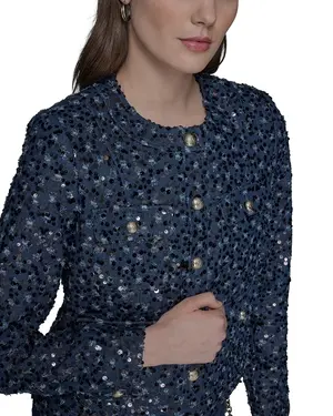 Karl Lagerfeld Paris Collarless Sequin Jacket