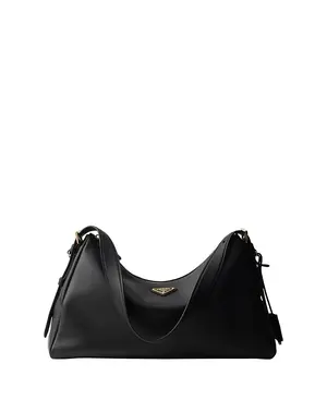 Prada Aimee Large Leather Shoulder Bag - Black