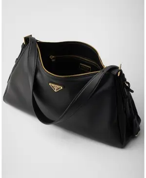 Prada Aimee Large Leather Shoulder Bag - Black